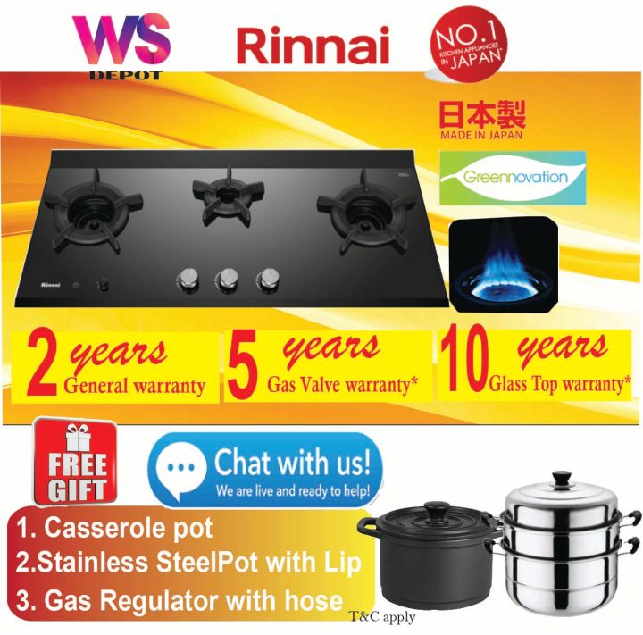 RINNAI RB-3CGT 3 Burner GAS HOB (Black) | Lazada