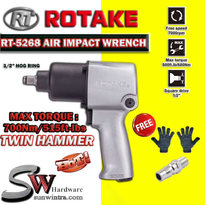 ROTAKE 1/2" TWIN HAMMER HEAVY DUTY HOG RING AIR IMPACT WRENCH RT-5268 | Lazada
