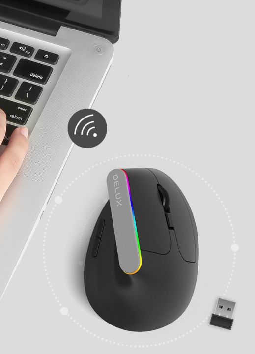 DeLUX M618C Vertical RGB Mouse Wireless Desktop Laptop office ergonomic USB Rechargeable mouse ...