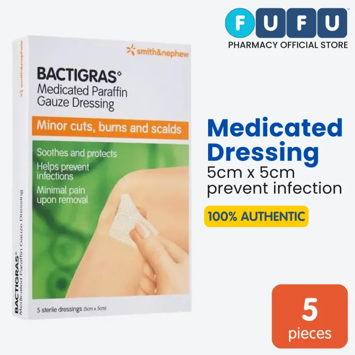 Smith+Nephew Bactigras Medicated Tulle Gras Dressing (5cm x 5cm x 5's ...