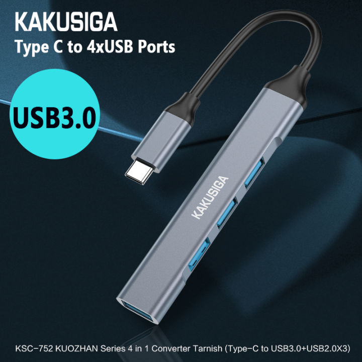 KAKUSIGA USB C Hub 3.0 USB C Adapter Aluminum Housing 4-Port Data USB ...