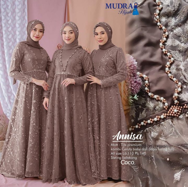 LESTARIJAYA Baju Pesta Kondangan Dress Maxi Mutiara Bahan Brokat Tile Model Vintage | Lazada ...