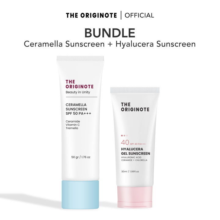 The Originote Bundle Hyalucera Gel Sunscreen SPF 40 PA+++ dan Ceramella Sunscreen SPF50 PA ...