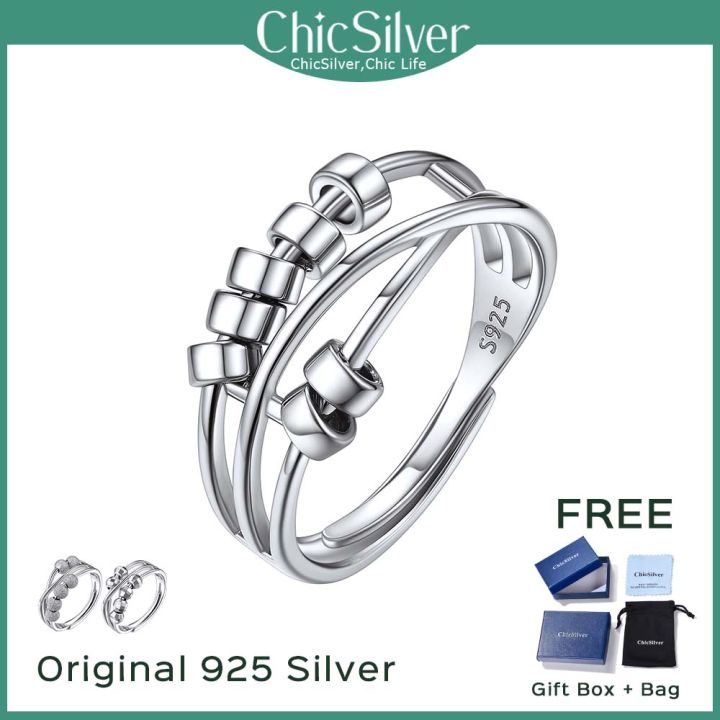 ChicSilver 925 Sterling Silver Anti Anxiety Open Rings for Women Men Fidget Spinner Band Ring ...
