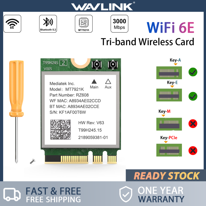 Wavlink 802.11AX WiFi 6E Wireless Card, Tri-Band 3000Mbps 2.4GHz/5GHz ...