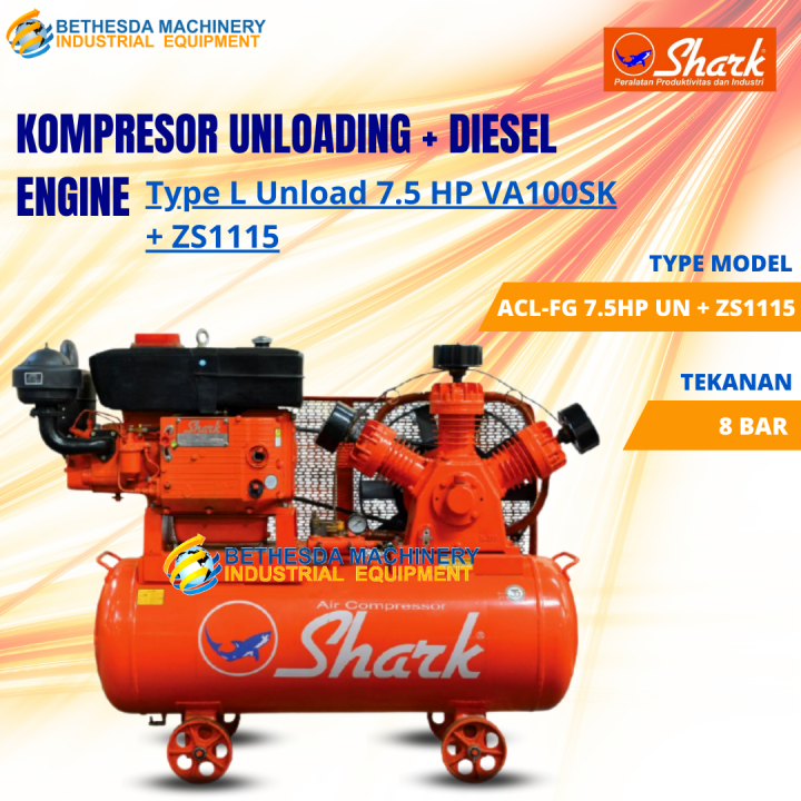 Kompresor udara Shark 7,5 Hp + Diesel Engine ZS 1115 - 7.5hp 8 Bar ...