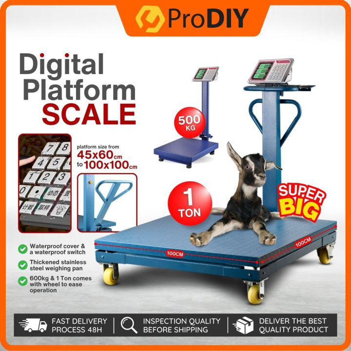 Digital Platform Scale 500KG / 600KG / 1 TON with Wheel Weighing Scale Extra Large Electronic ...