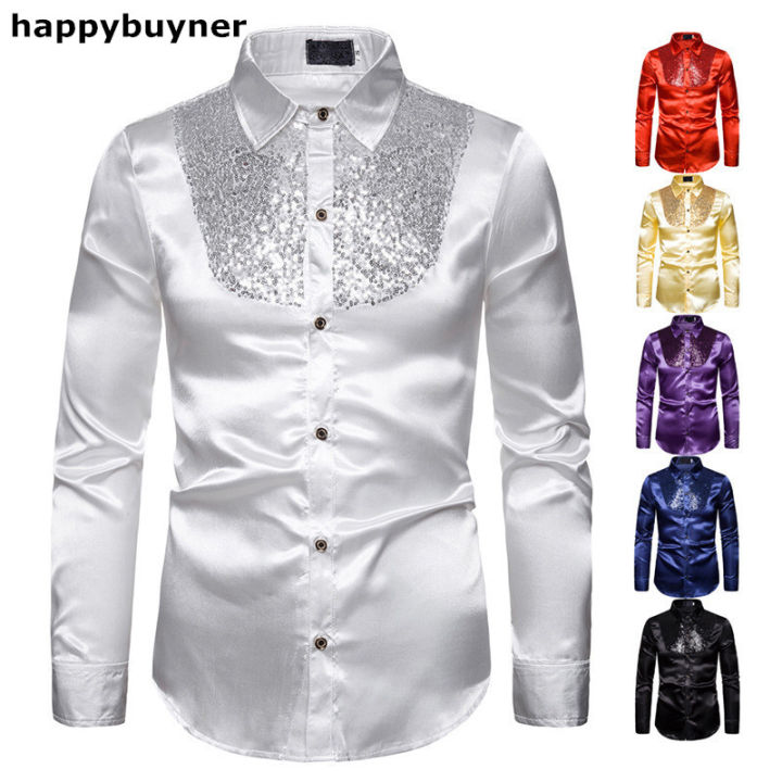 Happybuyner Mens Satin Shiny Silk Feel Smart Sport Dress Wedding Sport ...
