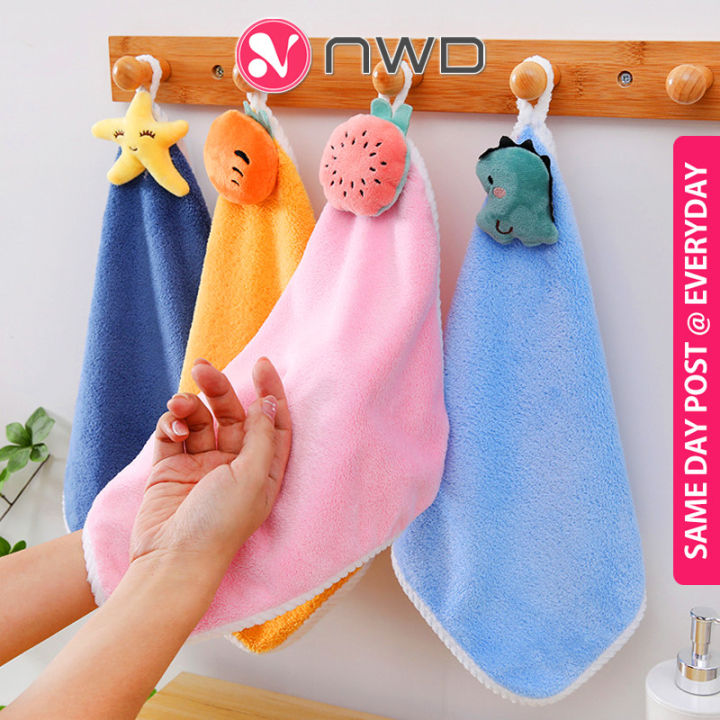 𝗡𝗢 𝗙𝗔𝗗𝗘 》Soft Plush Hand Towel Coral Fleece Kitchen Cleaning Wipe Cute ...