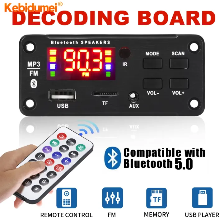 Kebidumei DC 12V MP3 WMA Decoder Board Wireless Bluetooth 5.0 Decoder ...