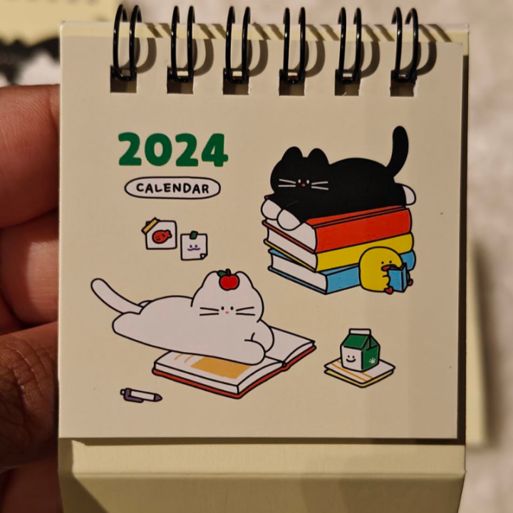 MINI NYANG CAT 2024 DESK CALENDAR CREAM - AUTHENTIC MADE IN KOREA ...