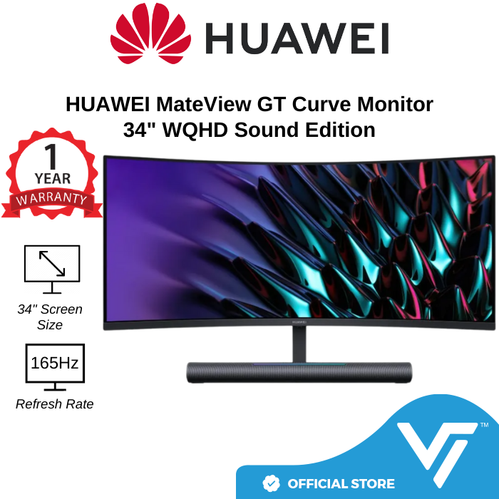 HUAWEI MateView GT 34" Curved Monitor Sound Edition (VA, 3K, 165Hz, 4ms ...