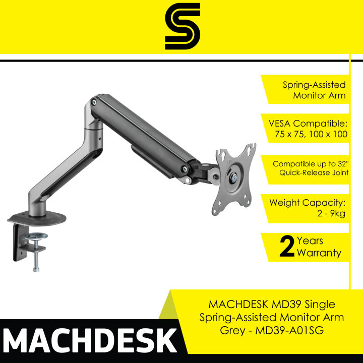 MACHDESK MD39 Single Spring-Assisted Monitor Arm - Grey - MD39-A01SG ...