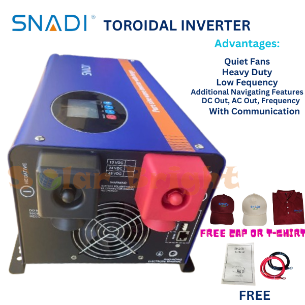 SNADI Solar Pure Sine Wave Toroidal Inverter 12V 2kW Adjustable LVD/HVR ...