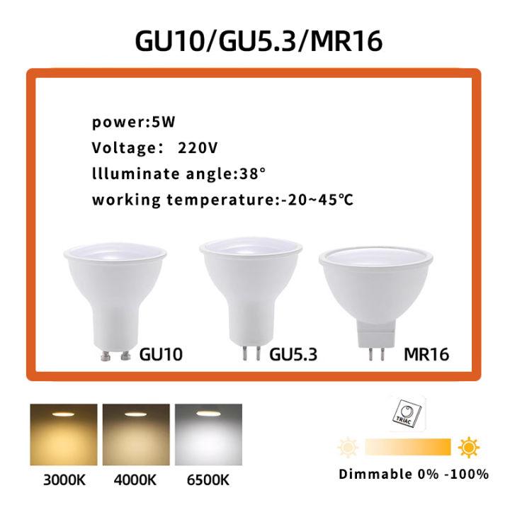 MR16 GU10 GU5.3 LED Bulb 5W 220V LED Lamp Spotlight 38 Degree Lighting ...