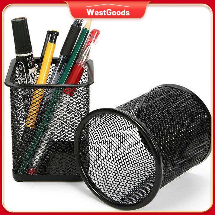 Metal Top Storage Office Pen Holder Round and Square Organizer Mesh Pen ...