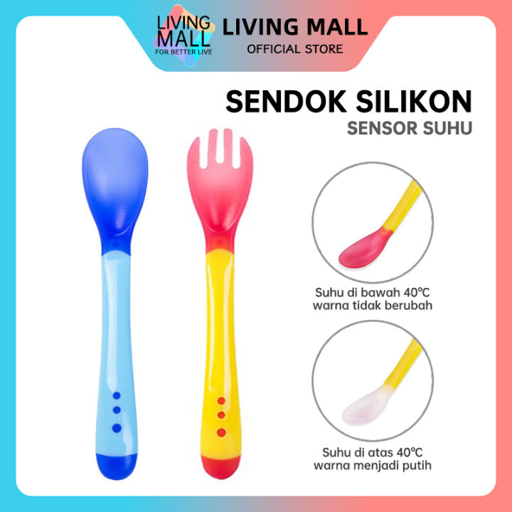 Sendok Garpu Bayi Silikon Sensor Suhu Panas / Sendok Makan Bayi Silikon / Baby Spoon Silicone ...