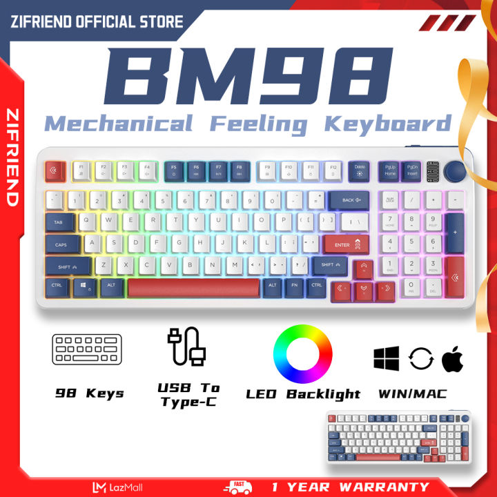 ZIFRIEND BM98 Keyboard Wired 98 Keys Rainbow Backlight Mechanical ...