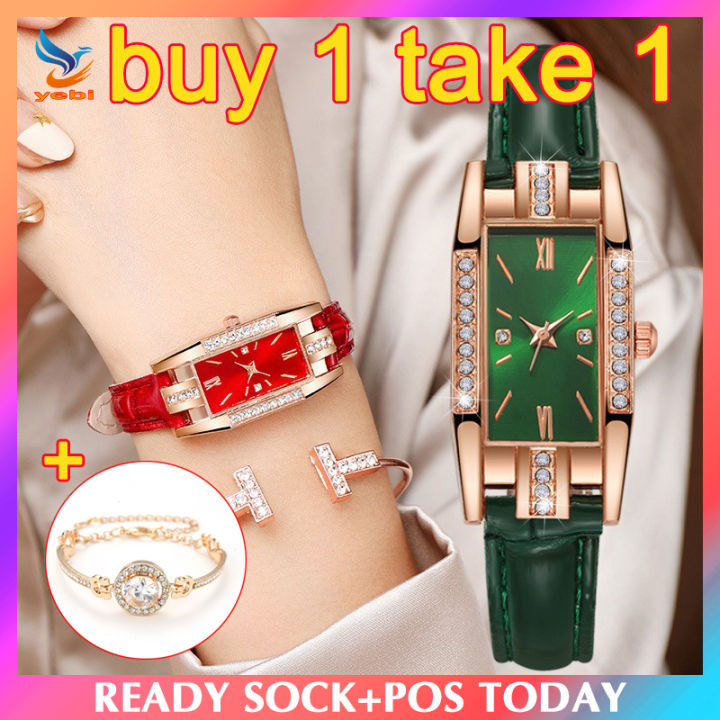 Yeshao Ladies Quartz Watch Square Korean Small Green Watch Belt Fashion ...