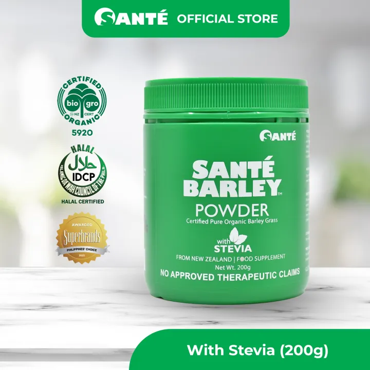 Santé Barley 200g Canister with Stevia | Certified Organic Barley Grass ...