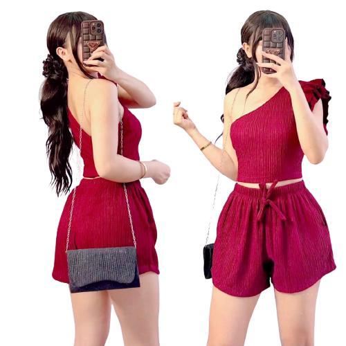 Mykee Stylish One-Sided Crop Top with Ruffled Sleeves and Tied Front ...