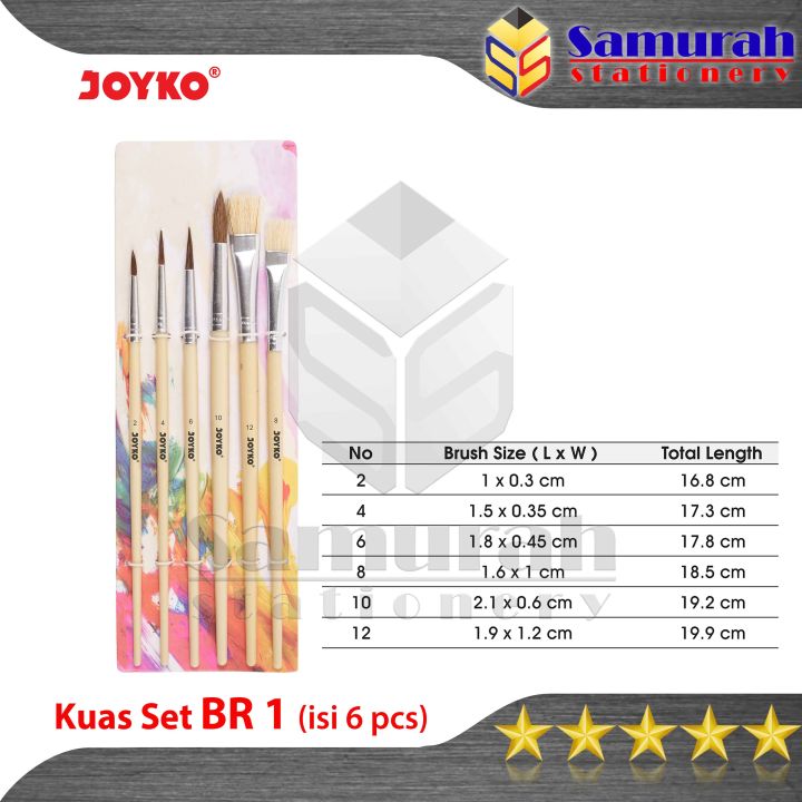Kuas Lukis 1 Set Joyko BR-1 isi 6 Ukuran / Brush no 2 - 4 - 6 - 8 - 10 ...
