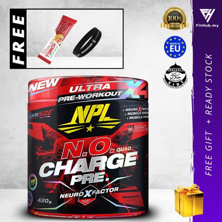 NPL N.O Charge Pre Workout (420g) Electrolyte Muscle Pump Energy Performance Focus Halal Fitness ...