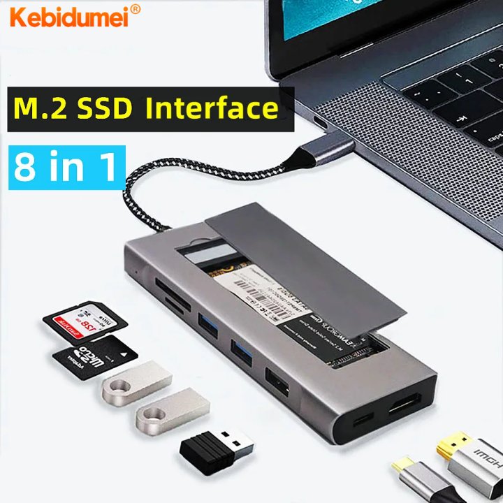 Kebidumei USB 8 In 1ฮับ C ถึง4K HDMI กับกล่อง SSD M.2อินเตอร์เฟส USB อะ ...