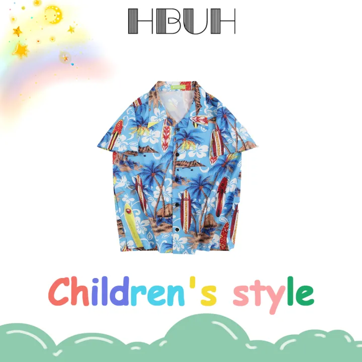 พร้อมส่ง เสื้อเชิ้ตแขนสั้น คอปก ลายดอกไม้ ขนาดเล็ก ขนาดกลาง 110-140 ซม. ...