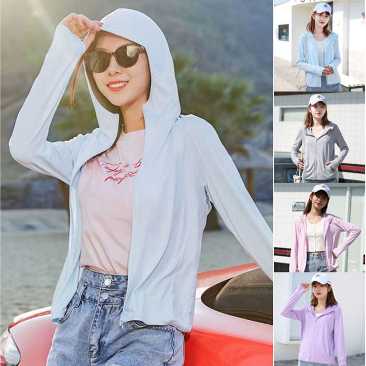 UPF 50+ UV Sun Protection Women's Clothing Zip Up Hoodie Long Sleeve Fishing Running Hiking ...