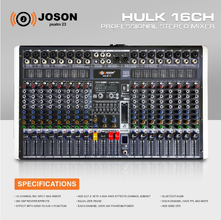 JOSON Hulk 16 Channel Professional Powered Audio Mixer With 48+v ...