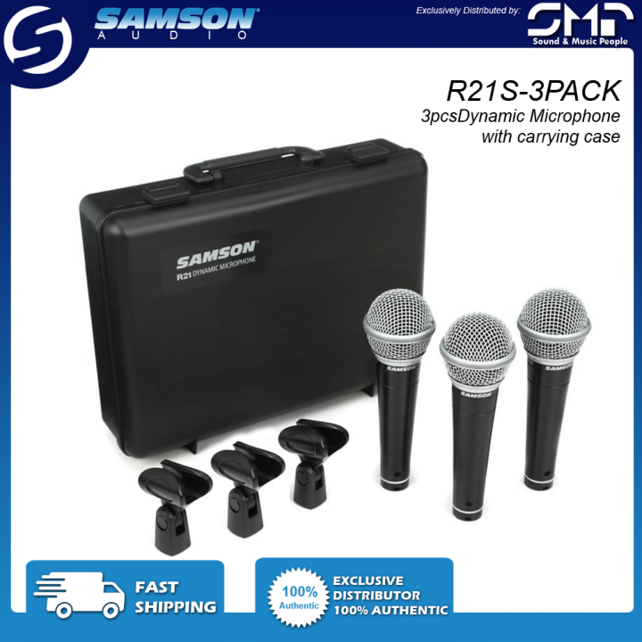 SAMSON R21 3-Pcs Dynamic Vocal Microphone with Carrying Case NO ON/OFF ...