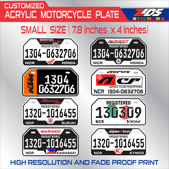 Motorcycle Acrylic Plate Number customized laminate printed 3m stickers ...