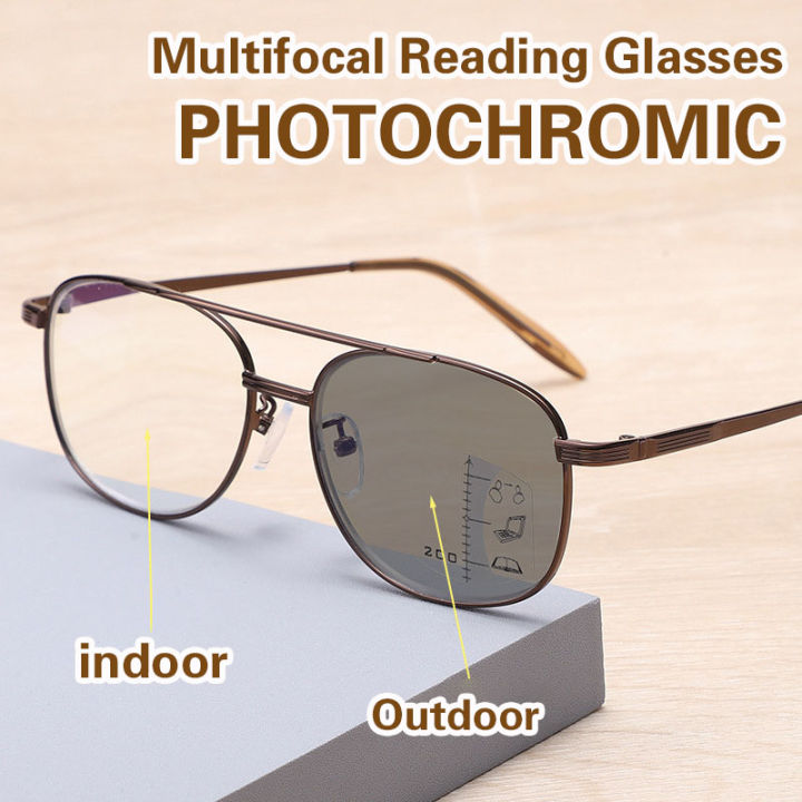 100 To 400 Photochromic Multifocal Reading Glasses For Men Women