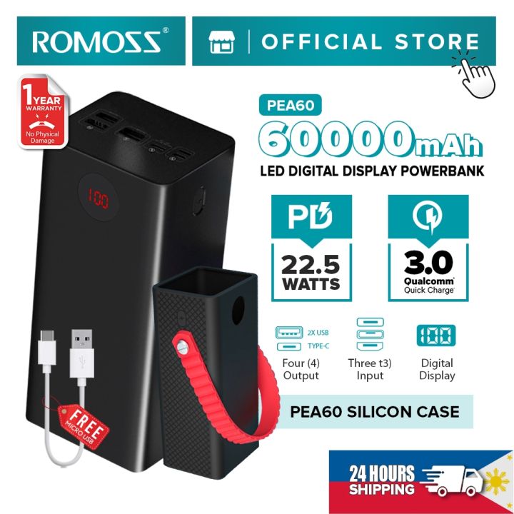 Romoss PEA60 60000mAh Powerbank PD 22.5W Type-C Powerbank QC 3.0 Two ...