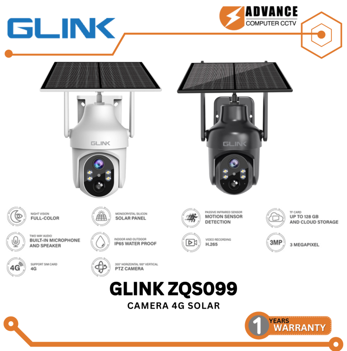 Glink รุ่น ZQS099 กล้องวงจรปิดไร้สาย มีแบตเตอรี่ในตัว Solar PTZ 3MP รองรับซิม 3G/4G LTE ภาพสี24 ...