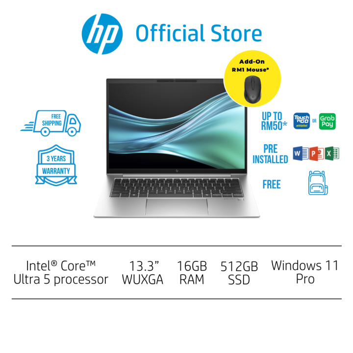 HP EliteBook 830 13 inch G11 Business Laptop , Silver - Intel® Core™ Ultra 5 processor - 16GB ...