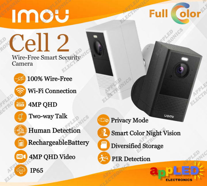 Imou Cell 2 4MP 100% Wire Free Rechargable Wifi Camera IP65 with Mic ...