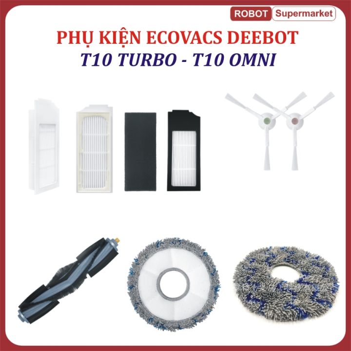 Phụ kiện khăn, giẻ, chổi cạnh, chổi chính, chổi giữa, lọc bụi, Robot hút bụi Ecovacs Deebot T10 ...