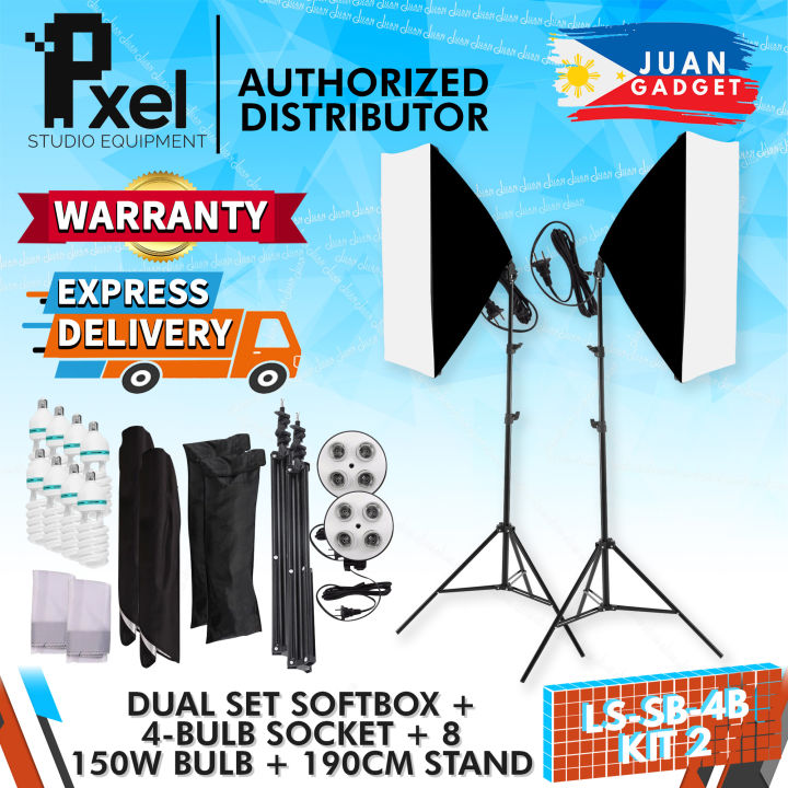 Pxel LS-SB-4B Dual Set Socket Softbox, 150W Bulb, 190cm Light Stand for ...