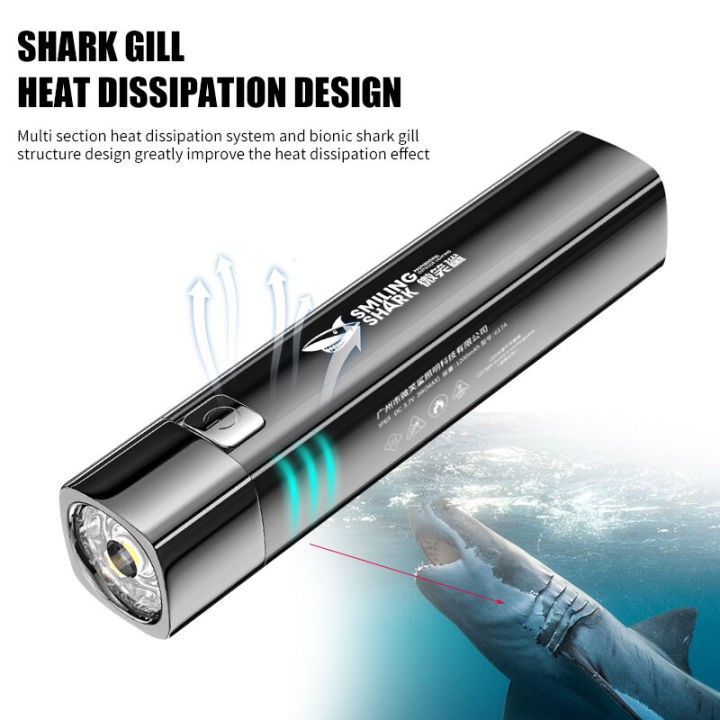 SMILING SHARK Flashlight 617A black Mini Torch light Rechargeable Super ...