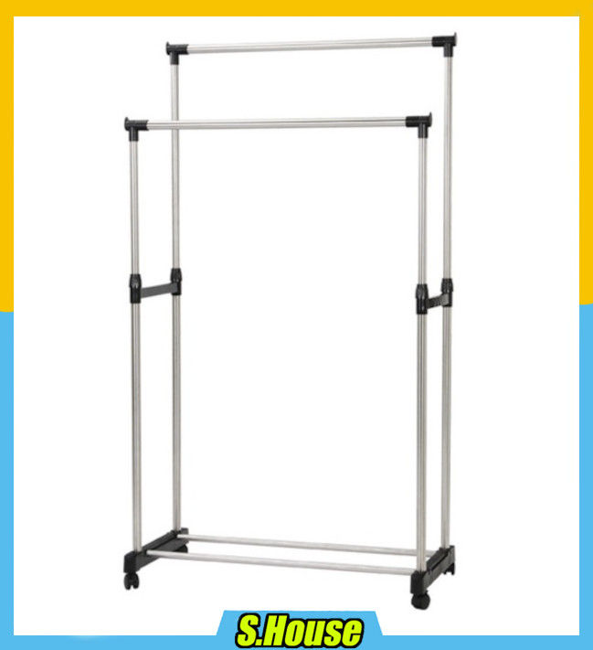 Double Garment Rack Hang Clothes Shoes Wardrobe Rak Besi Almari Sangkut ...
