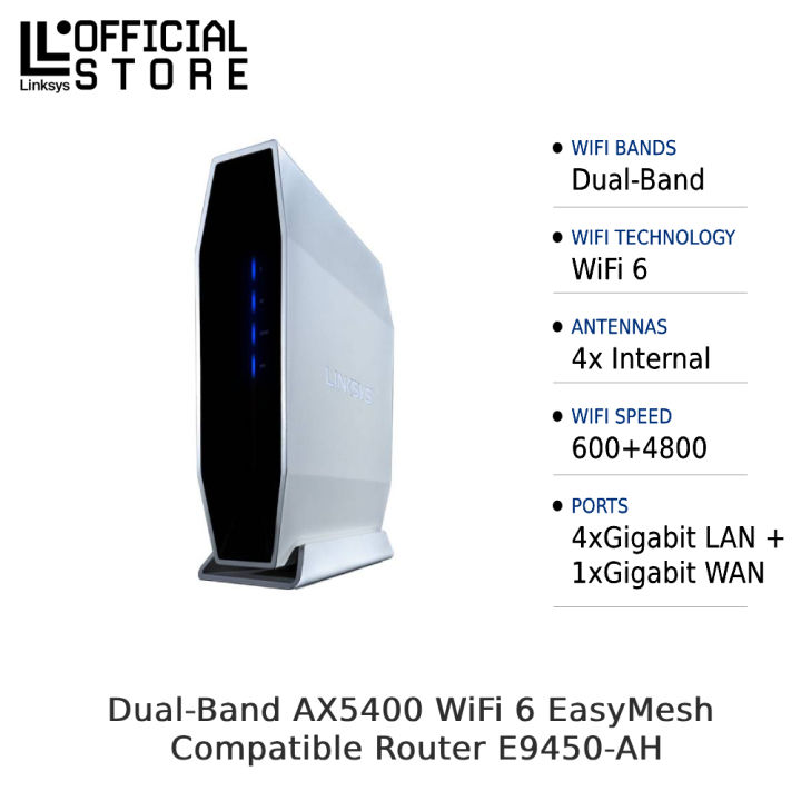 LINKSYS Dual-Band AX5400 WiFi 6 EasyMesh Compatible Router E9450-AH | Lazada Indonesia