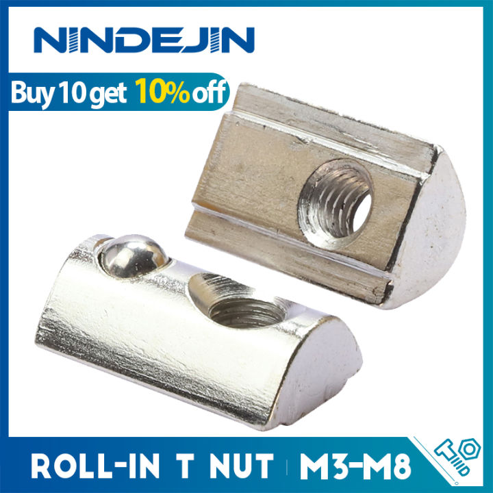 NINDEJIN Sliding T Slot Nuts Spring Ball Loaded Carbon Steel Roll-in T Nuts M3 M4 M5 M6 M8 for ...