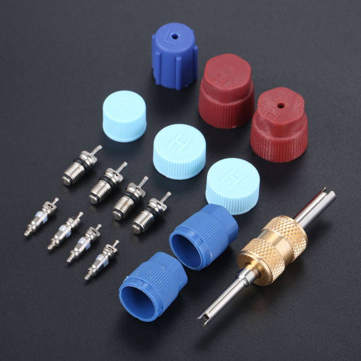17pcs AC System Service Kit AC Valve Cores R134A R12 R22 System Cap Air ...