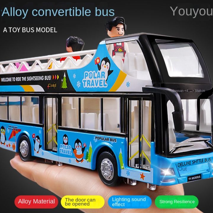 Alloy Children's Bus Toy Open Door Bus Model Double decker Baby School ...