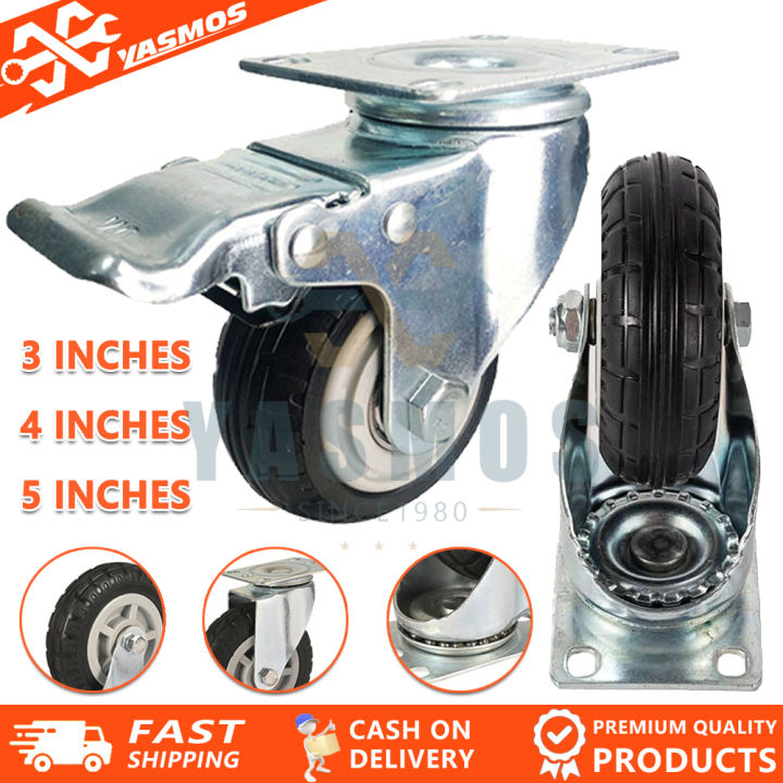 3/4/5inch Swivel Caster Wheels Black Mute Rubber Casters Fixed/Rotate ...