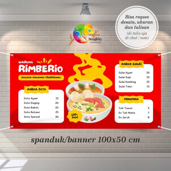 Spanduk Merah Kuning Putih Ilustratif Menu Warung Makan Tradisional ...