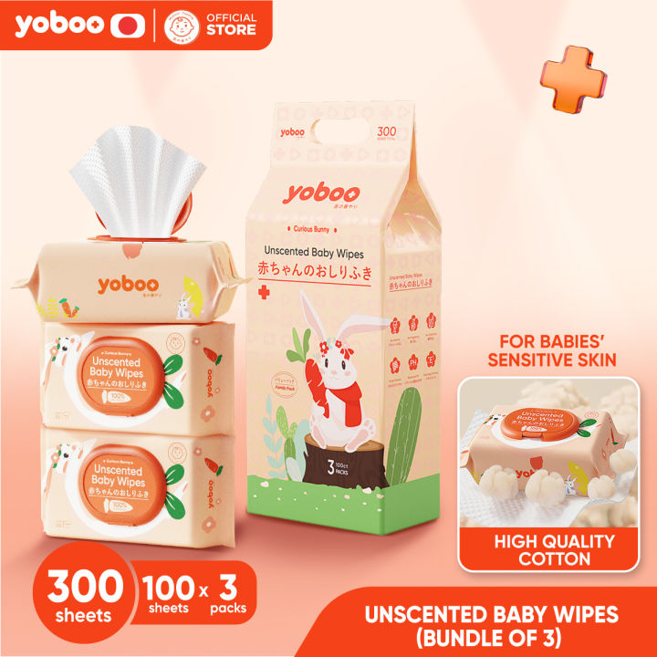 Yoboo Unscented Baby Wipes Family Pack bundle of 300 Sheets | Hygienic ...