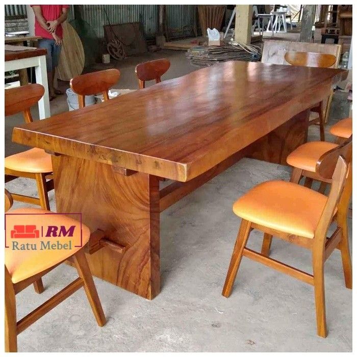 Set meja makan kayu trembesi utuh panjang 2 meter dan 6 kursi cafe kayu ...